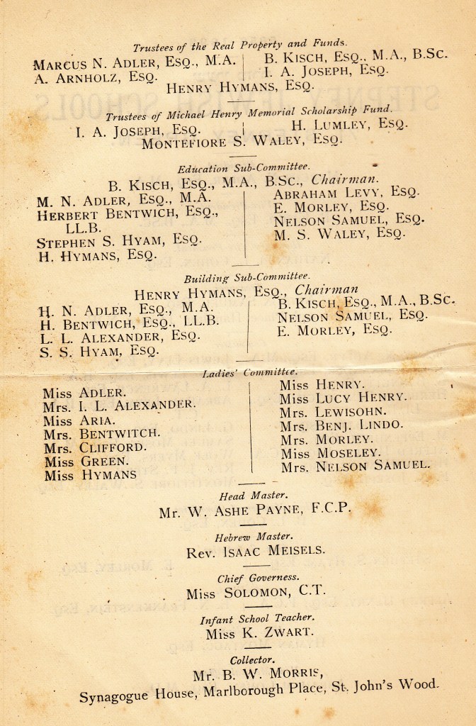 Stepney Jewish Schools 1892 – Jewish Miscellanies