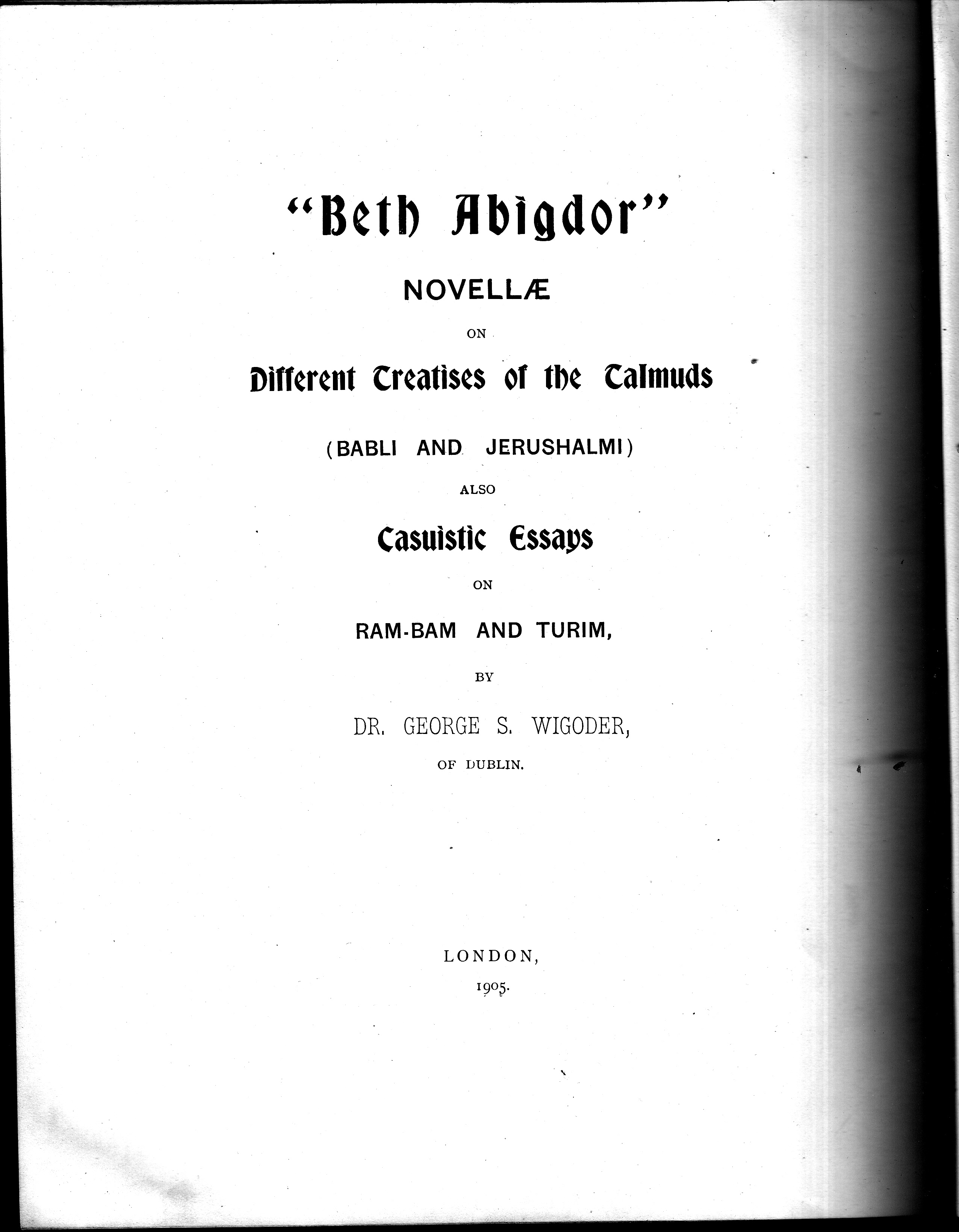 Beth Avigdor by Dr. George Wigoder, London (Dublin) 1905. – Jewish ...