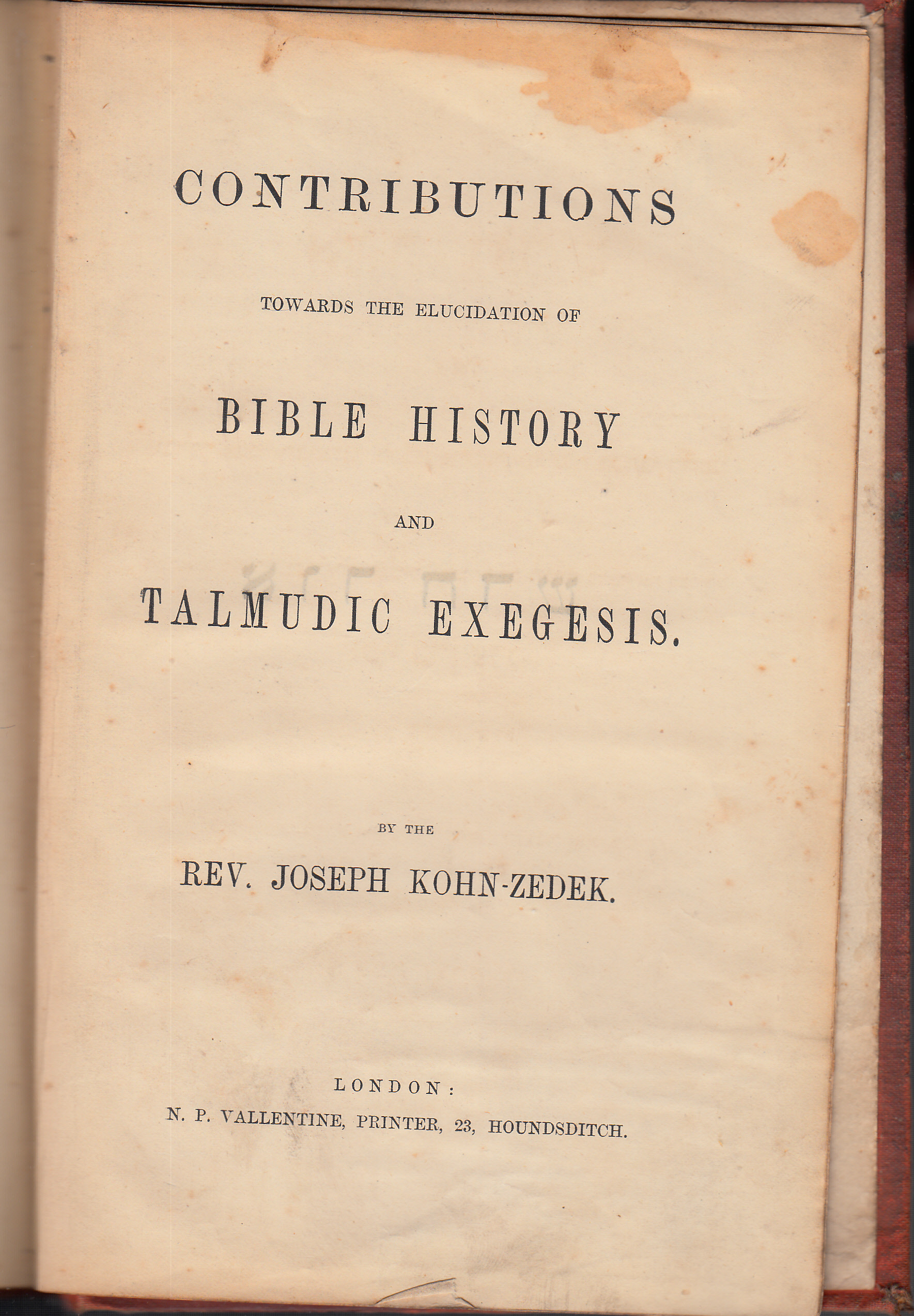 Ohr Chadash, Rabbi Joseph Kohn-Zedek, London 1881. – Jewish Miscellanies