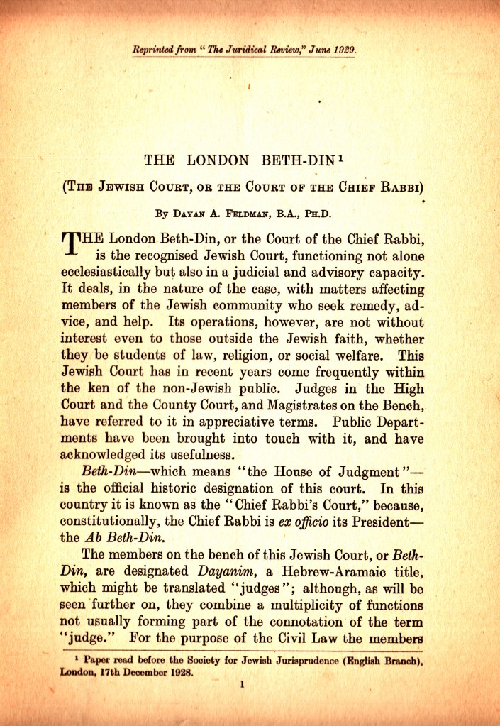 The London Beth Din (The Court of the Chief Rabbi) by Dayan A. Feldman ...