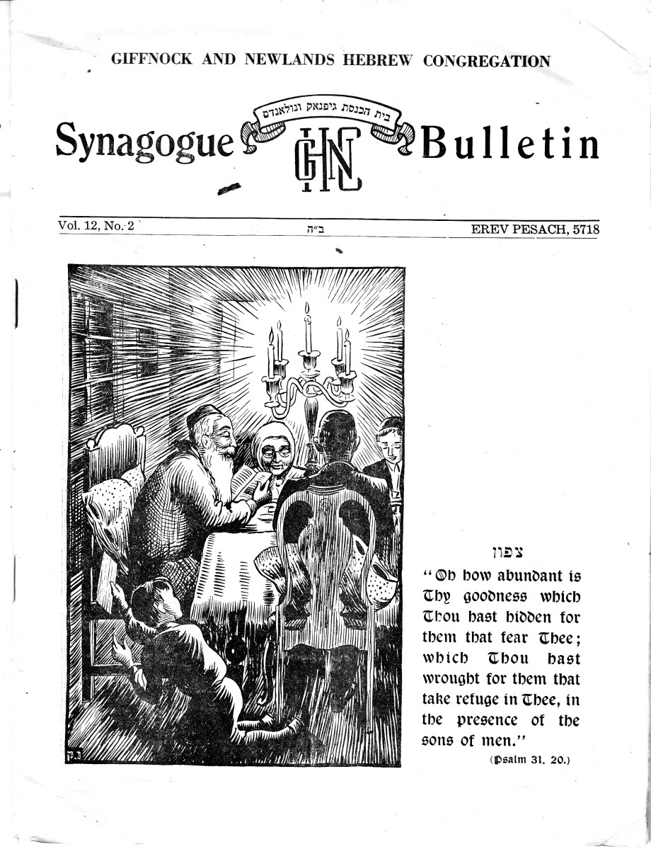 Giffnock and Newlands Hebrew Congregation, Glasgow, Synagogue Bulletin ...