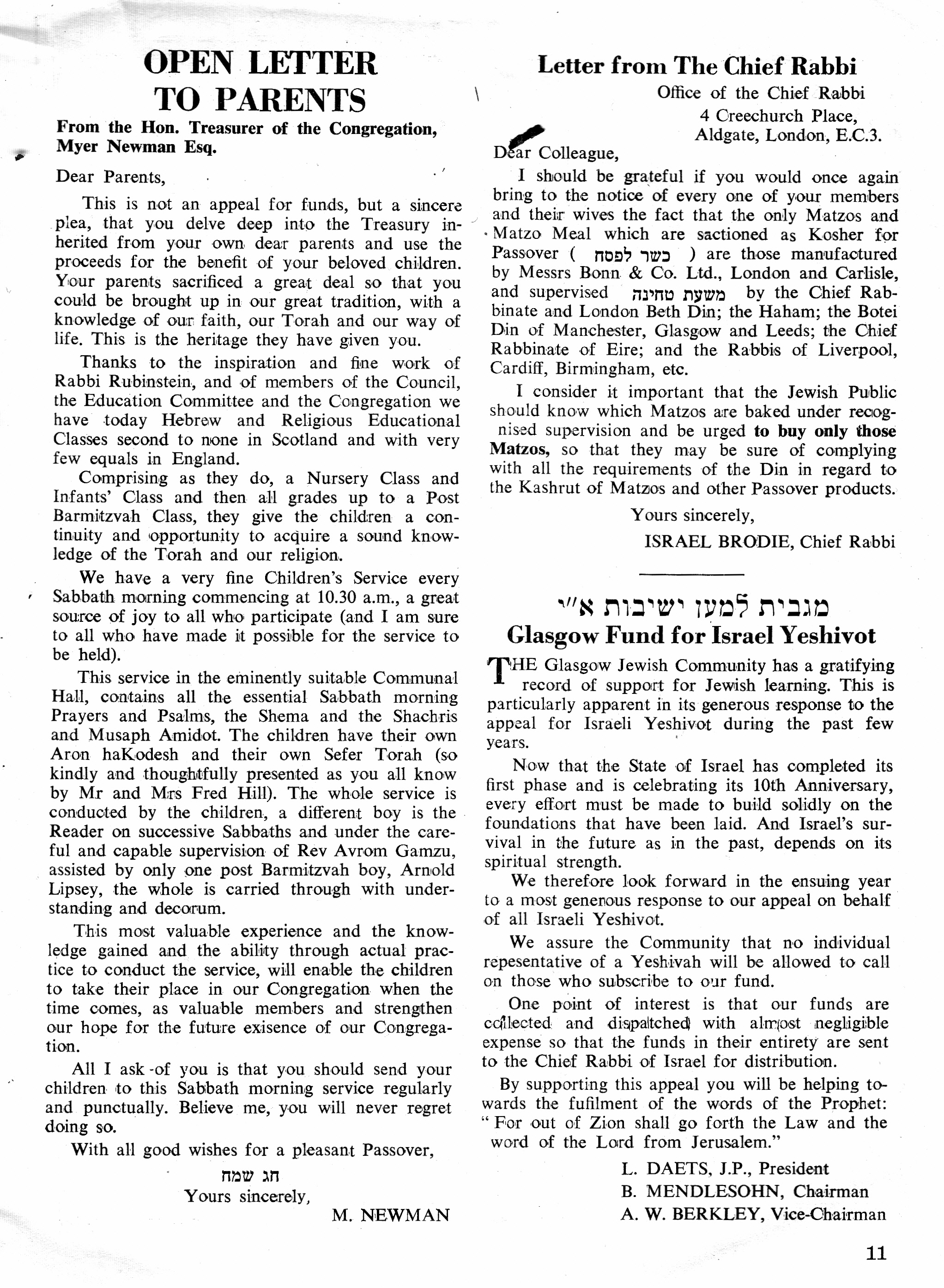 Giffnock and Newlands Hebrew Congregation, Glasgow, Synagogue Bulletin ...