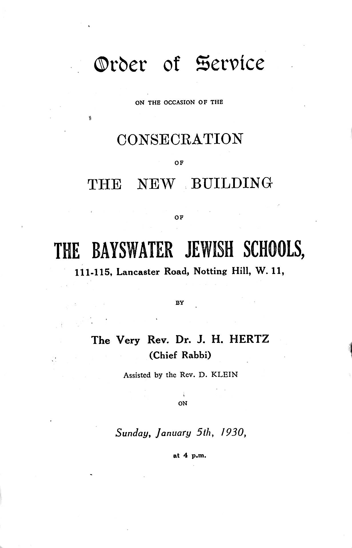 Order of Service on the occasion of the Consecration of the new ...