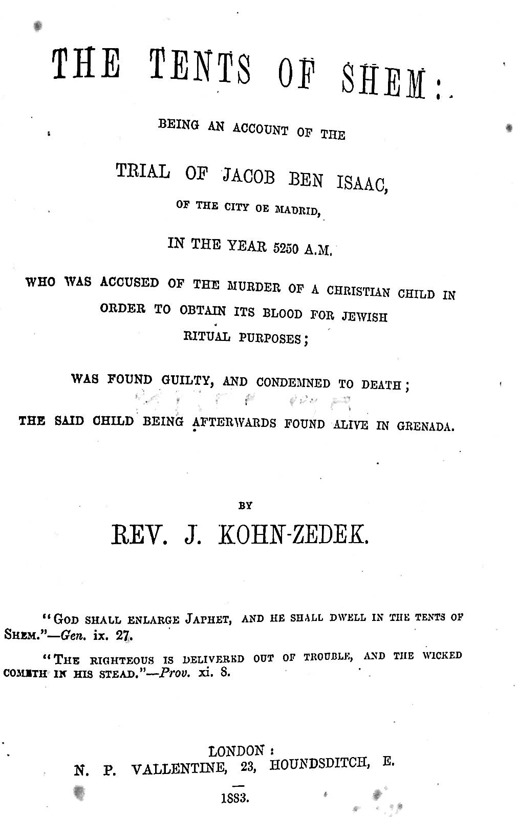 Ohalei Shem by Rabbi Joseph Kohn-Zedek, London 1883. – Jewish Miscellanies