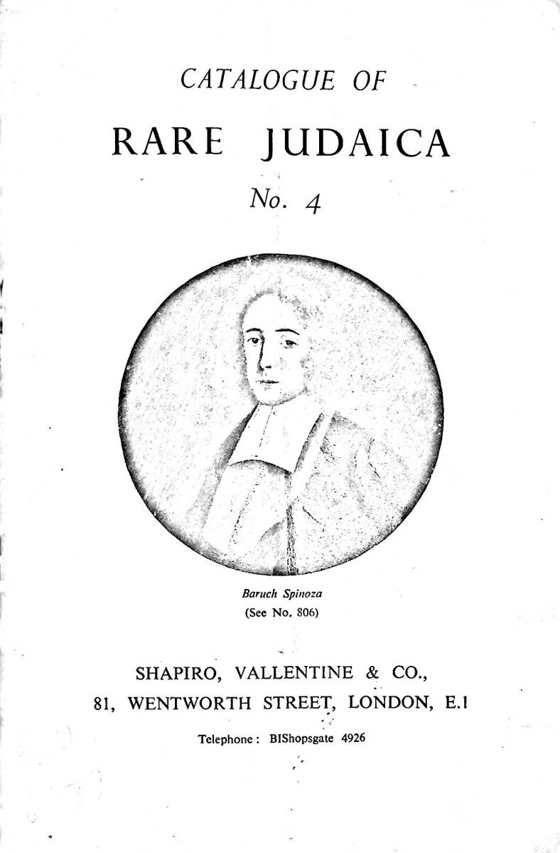 Catalogue of Rare Judaica No. 4, Shapiro Vallentine & Co., London ...