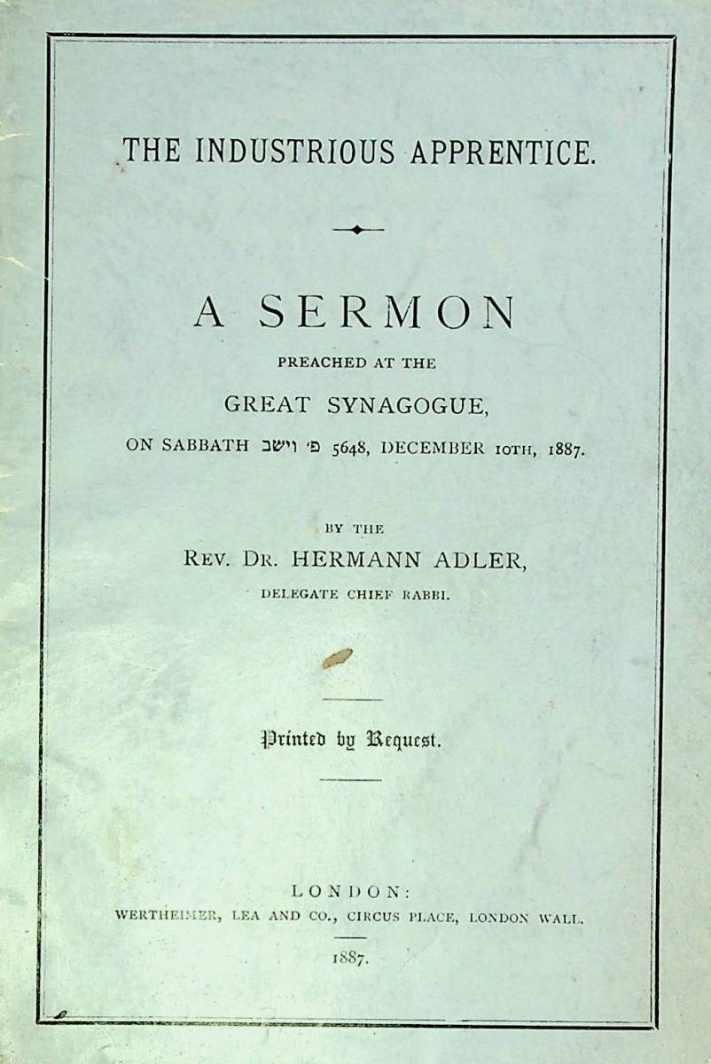 The Industrious Apprentice. A Sermon preached at the Great Synagogue ...