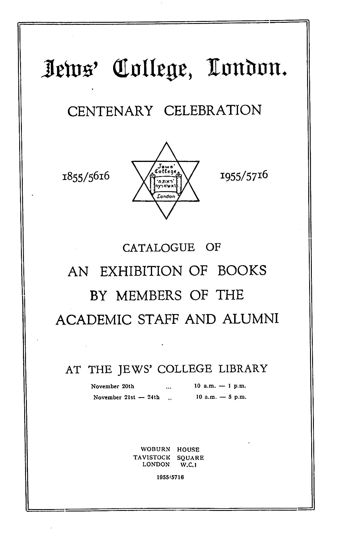 Jews College, London, Catalogue of an Exhibition of Books by Members of ...