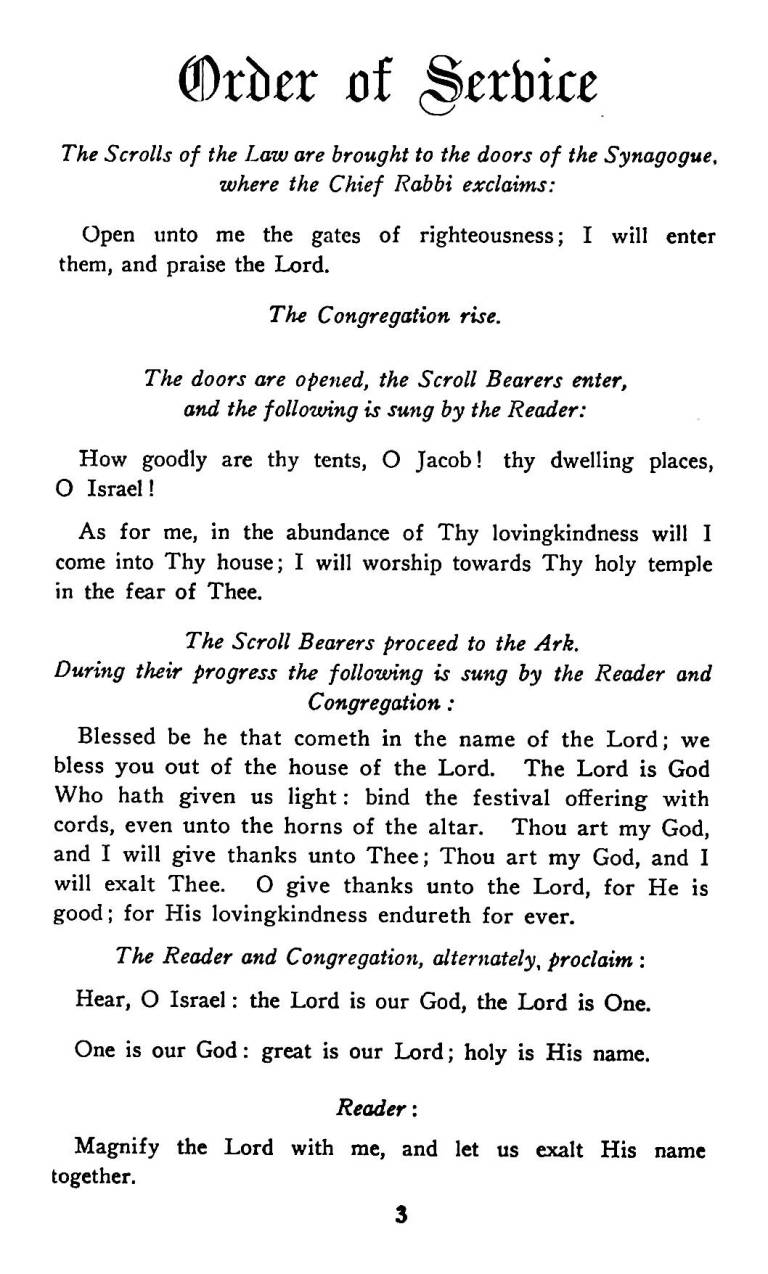 Hull Old Hebrew Congregation, Order of Service at the Re-Consecration ...