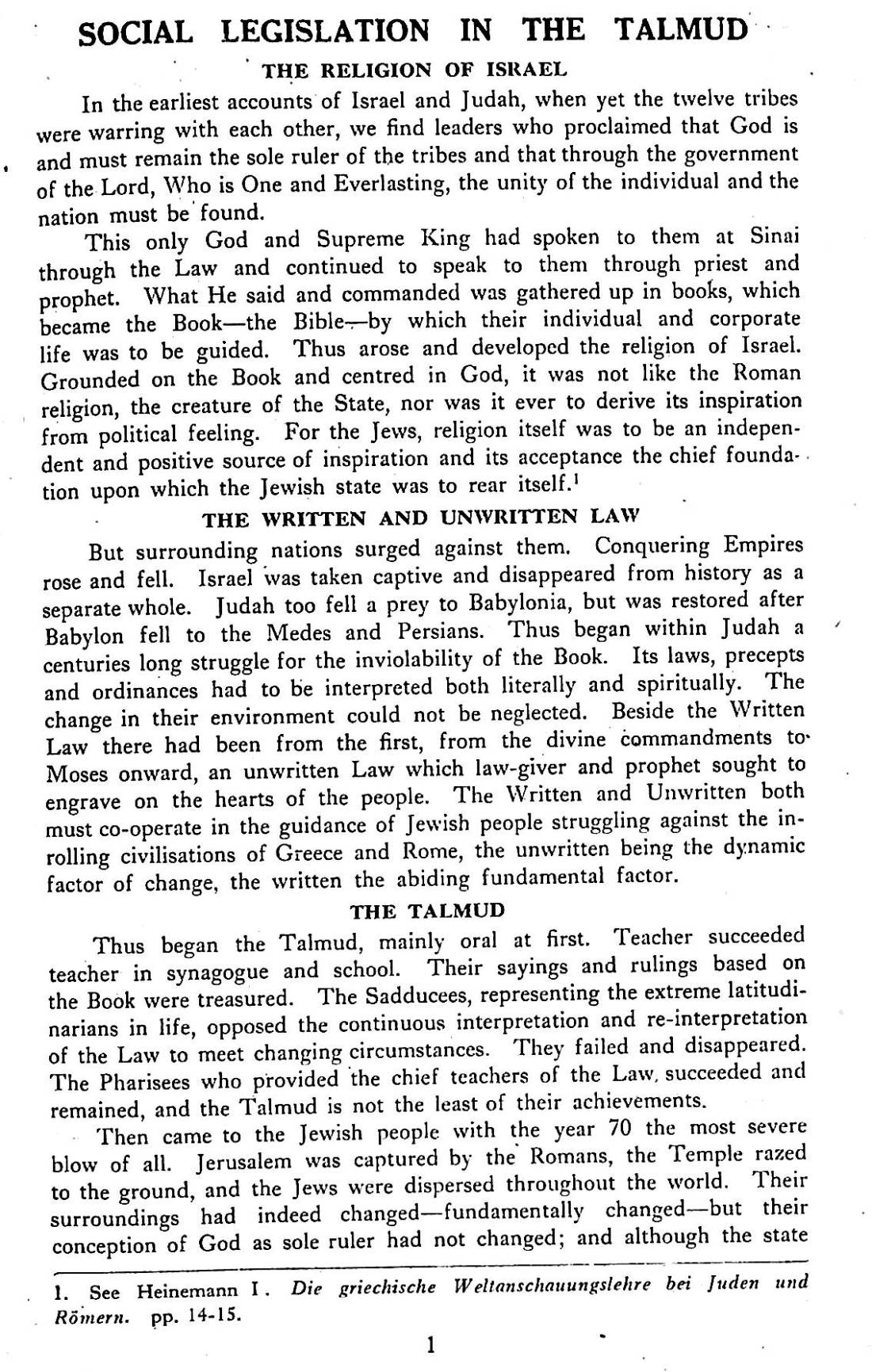 Social Legislation in the Talmud, by Rabbi Dr. I. Epstein, Torah Va ...